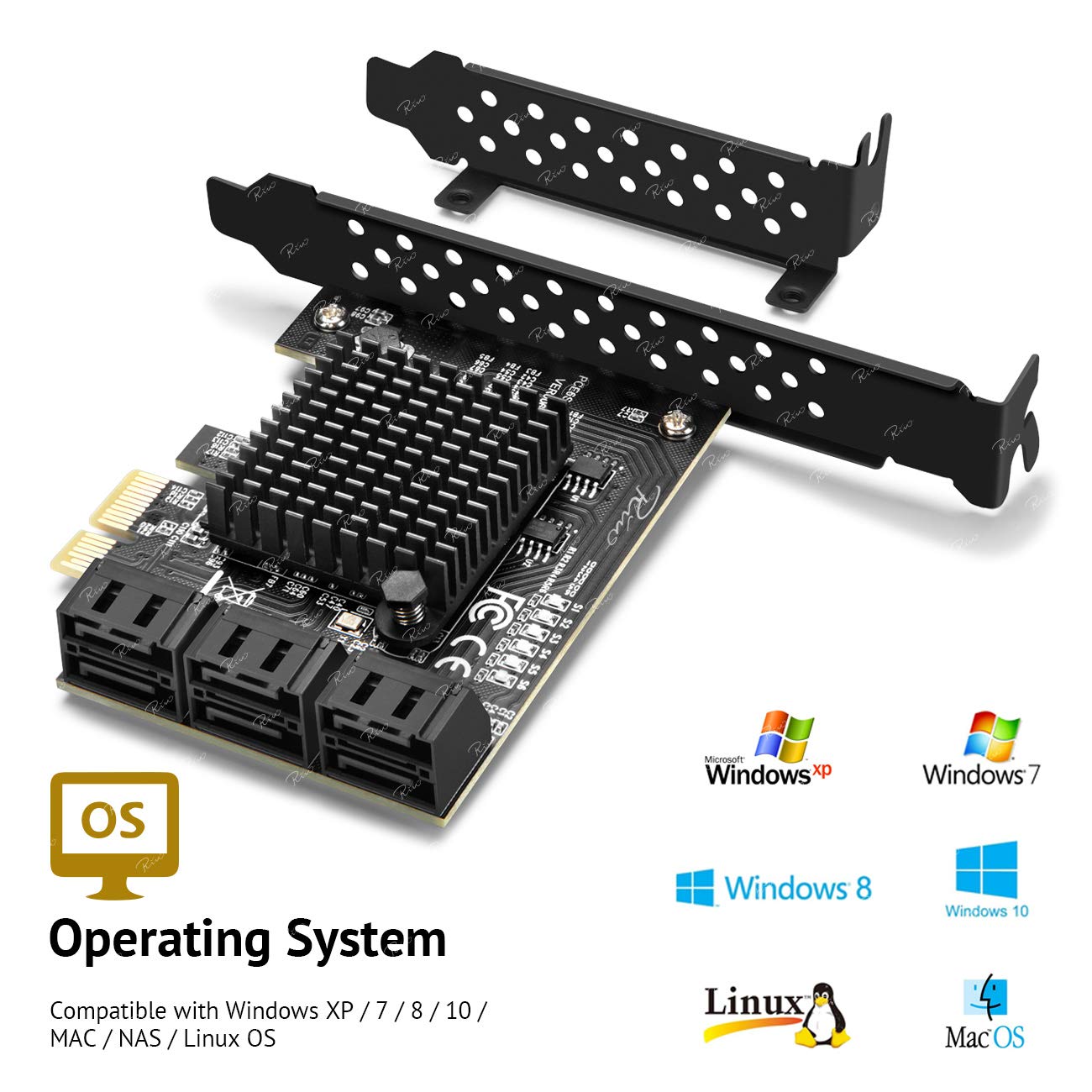 Rivo SATA III PCIe Card, 6 Sata Ports with 6 SATA Data Cables a SATA Powe Splitter Cable, 6 Gb/s SATA Controller PCIe Expression Card with Low Profile Bracket,Support 6 SATA 3.0 Hard Drives ​