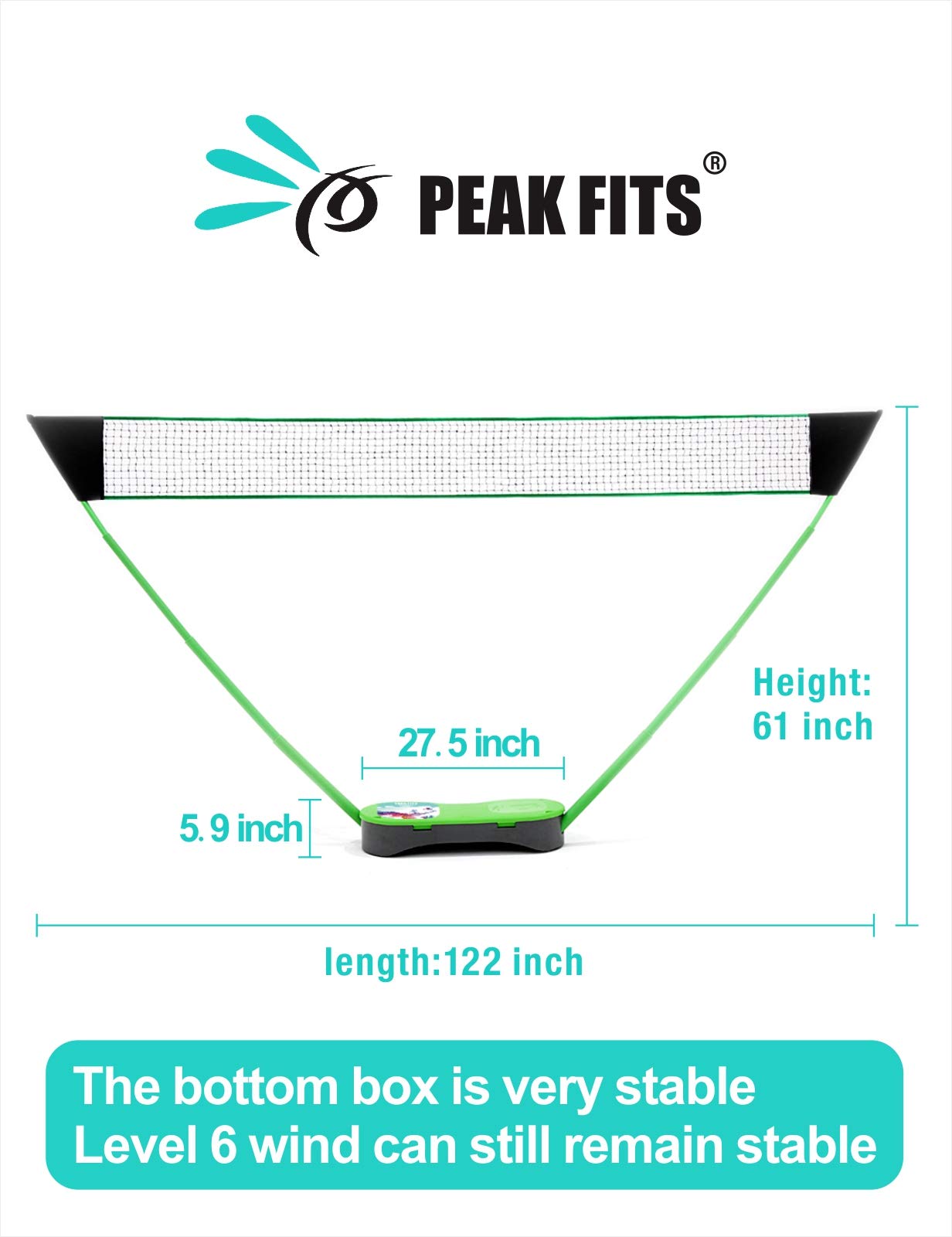Peak Fits Portable Badminton Net Set,Folding Volleyball Badminton Net,4 Professional Graphite Badminton Racket,8 Racket Grip Tape,4 Shuttlecocks,Family Game,Kids Gift,Backyard Sports