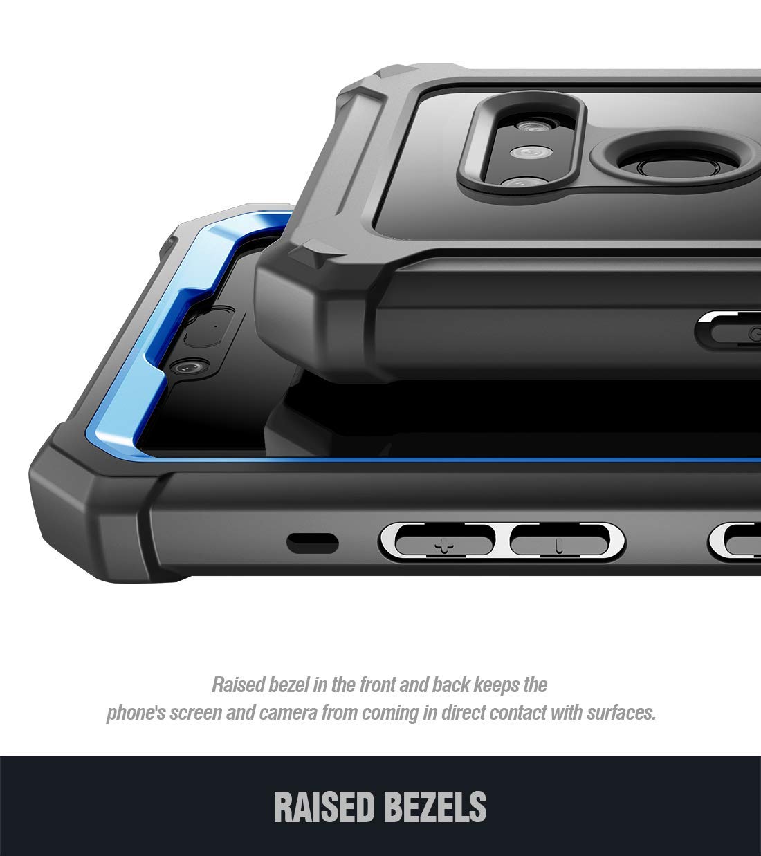 Poetic Guardian Series Case Designed for LG G8 ThinQ (2019), Full-Body Hybrid Shockproof Bumper Clear Cover Case, Built-in-Screen Protector, Blue/Clear