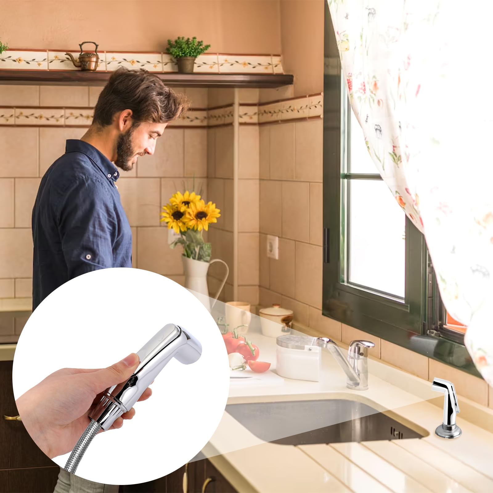 Sink Sprayer Head, Sprayer for Kitchen Sink Side Spray Head Faucet Sprayer Head Replacement Sink Sprayer Attachment Pull Out Kitchen Sink Faucet Sprayer Head