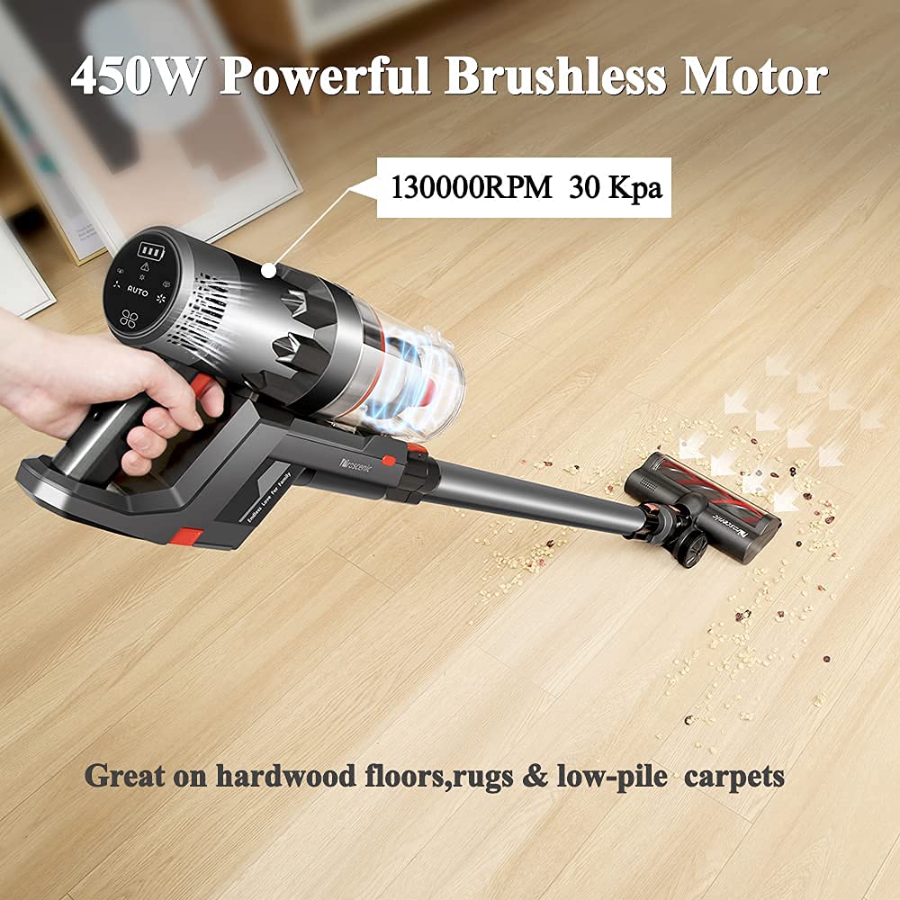 Proscenic P11 Cordless Cleaner, 450W Stick Vacuum with 25000pa Powerful, Touch Screen, Removable Battery, 3 Adjustable Suction Modes for Hardfloor/Carpet/Pet Hair, Gray