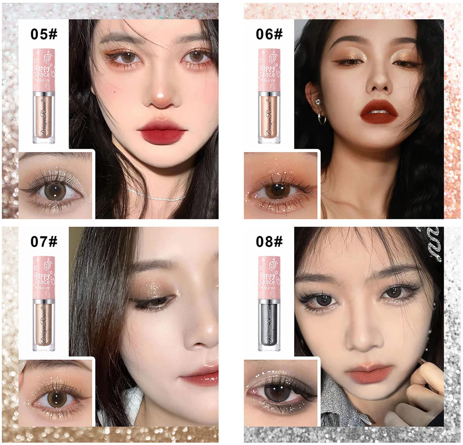 SUMEITANG 8Pcs Liquid Glitter Eyeshadow,Highly Pigmented Shimmer Metallic Sparkling Eye shadow,Multi-Dimensional Sparkle Finish,Long Wearing,Quick-Drying Liquid Eyeshadow for Crystal Eye Makeup