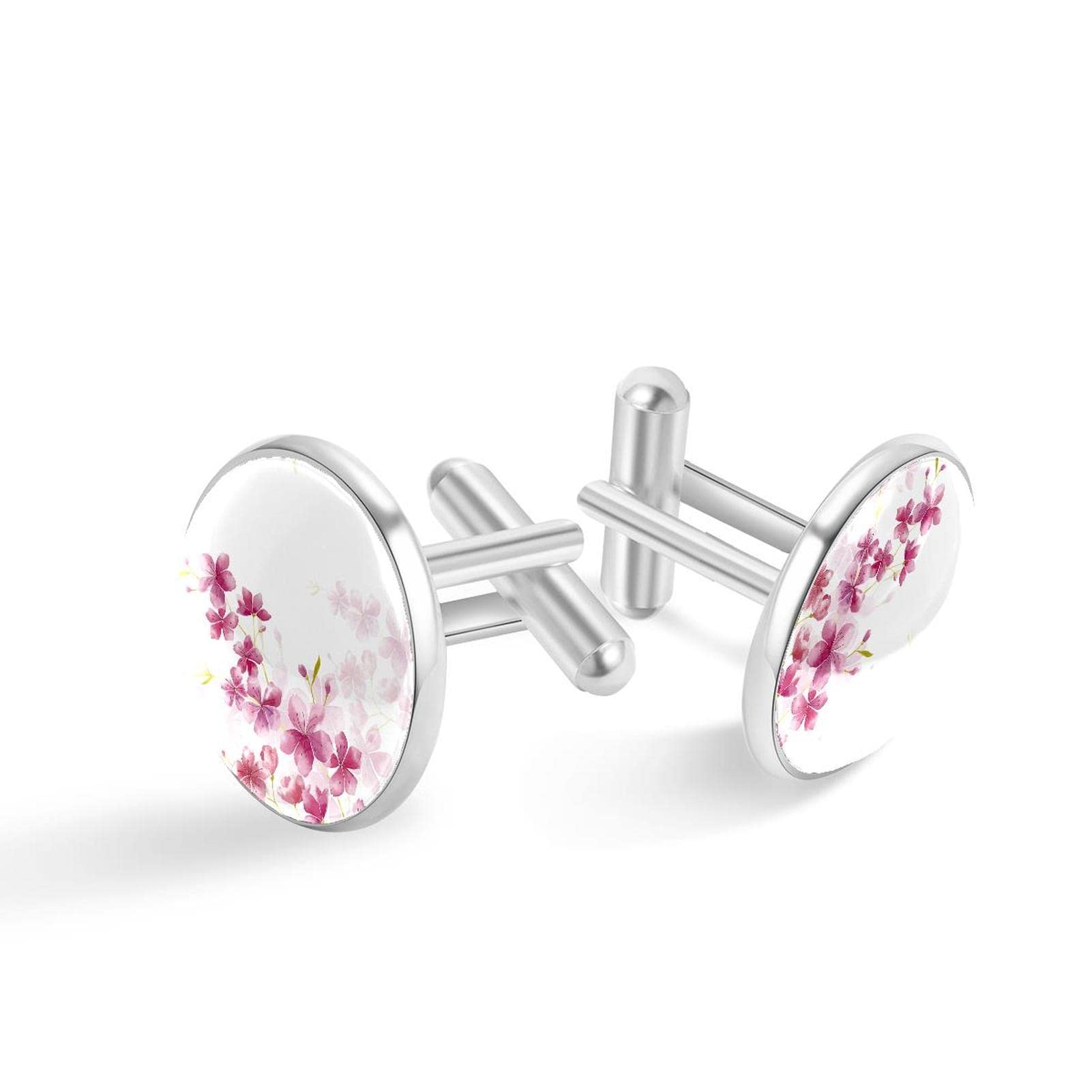 Watercolor Cherry Blossom, Cufflinks and Studs Set for Tuxedo Shirts Business Wedding