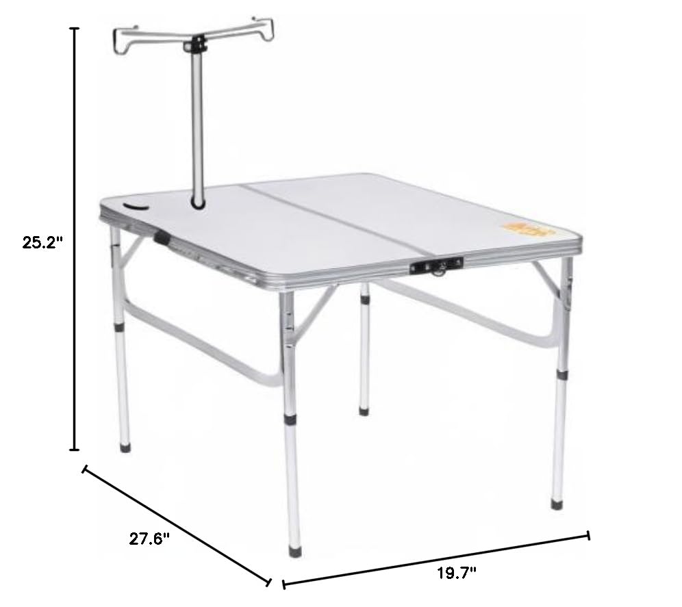 PSKOOK Folding Camping Table Picnic Table Perfect Size for Travel BBQ Beach Portable Lightweight Aluminum Folding Table (White w/Net&Pole, 70 * 50 * 64 cm)