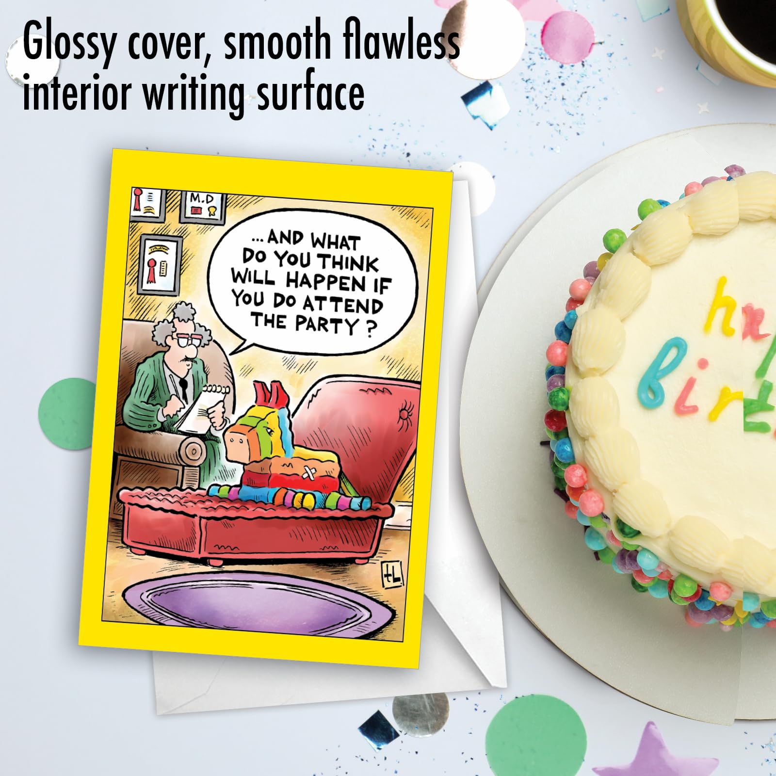 NobleWorks - 1 Funny Birthday Card Cartoons - Hilarious Comic Humor, Notecard with Envelope - Pinata Therapy C9325BDG