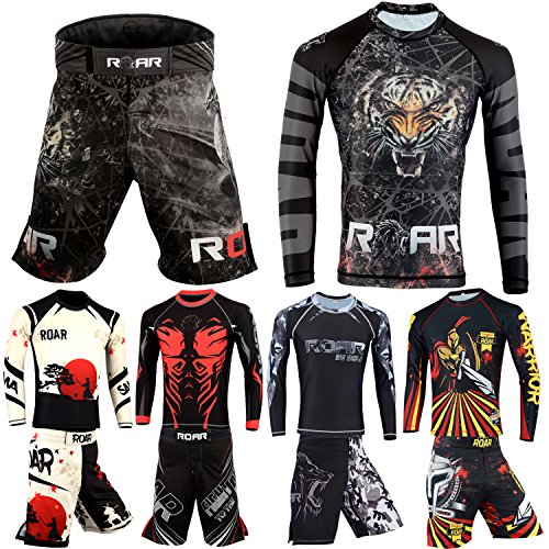 ROAR MMA Rash Guard & BJJ Shorts Set Mens Fight Wear Cage Fight Grappling Training (Dragon-2Pcs-Set, XLarge)