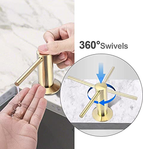 Samodra Sink Soap Dispenser and Extension Tube Kit, Brass Pump Head Brushed Gold Built in Design with 39” Extension Tube to Soap Bottle, No More Messy Refills
