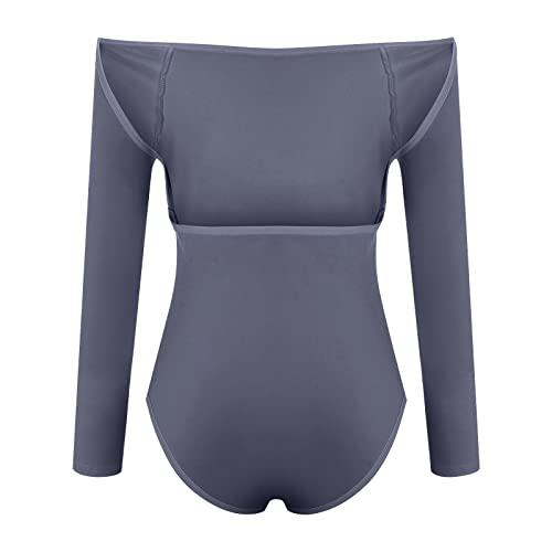 Women's Y2Ks Skinnys Long Sleeve Crop Tops Tight T-Shirts Layer Tee Tops Y2Ks Athletic Yoga Spring Pullover Shirts Grey