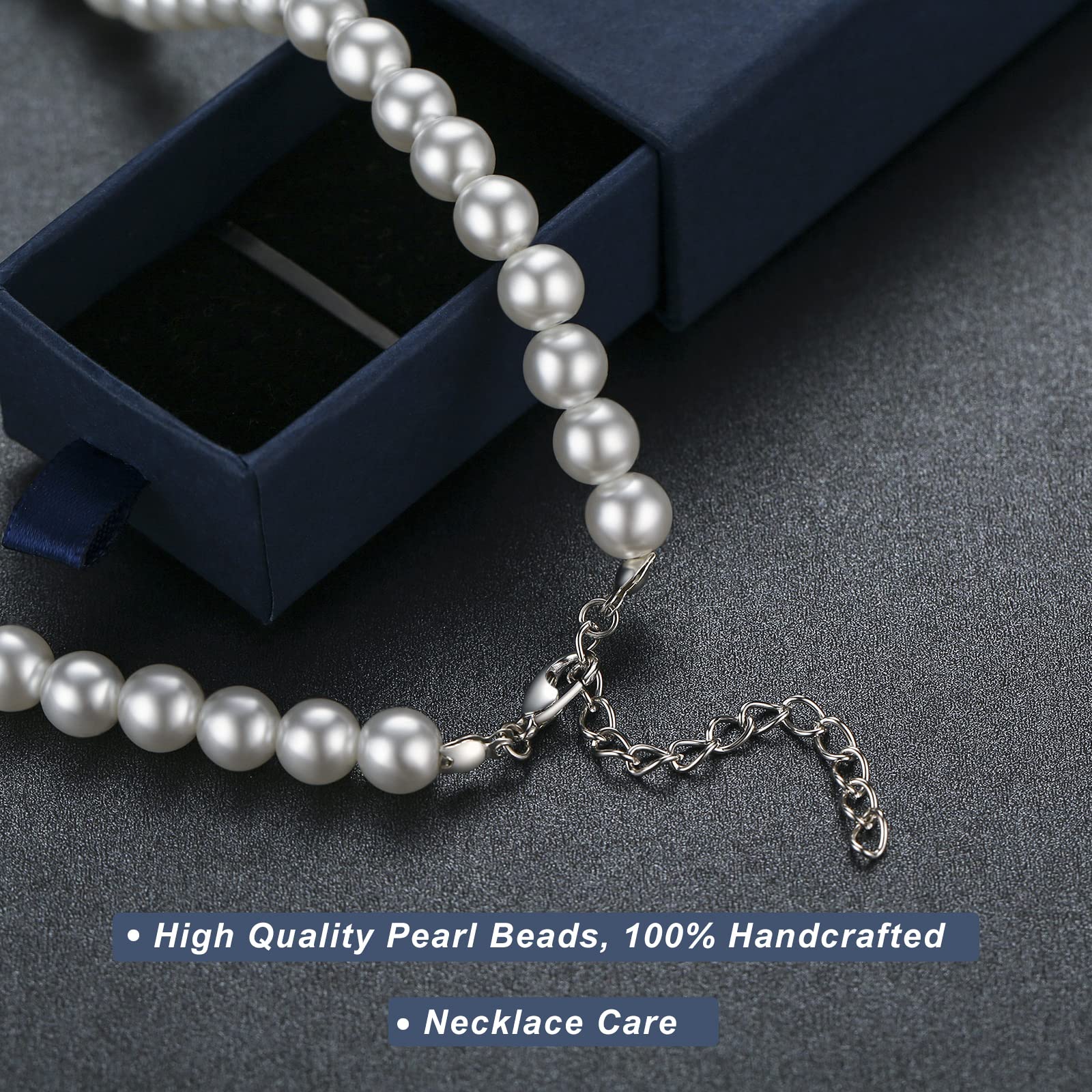 White Round Pearl Bead String Necklace for Men and Women - Imitation Pearl Choker Necklace Pearl Necklace White (8mm)