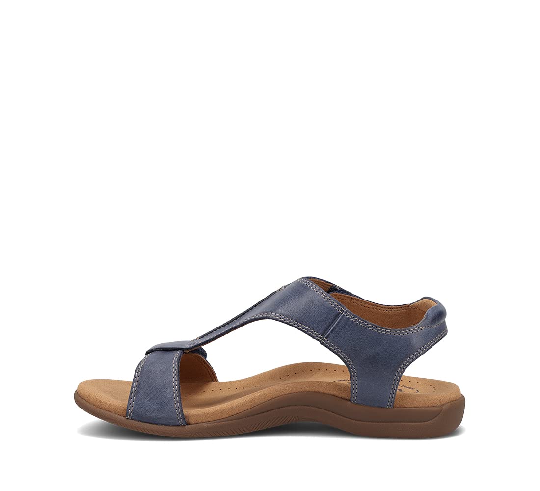 Taos The Show Premium Leather Women's Sandal - Experience Everyday Style, Comfort, Arch Support, Cooling Gel Padding and an Adjustable Fit for Exceptional Walking Comfort Dark Blue 8 (M) US