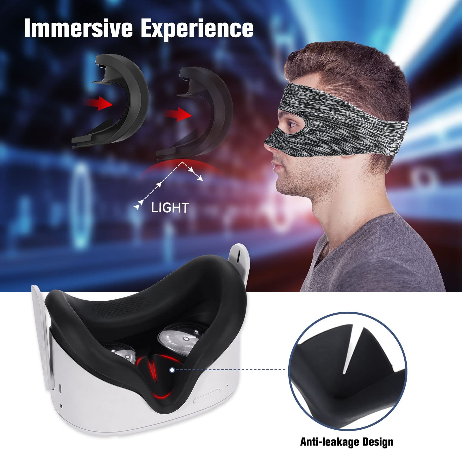 WISHDREAM Oculus Quest 2 Face Cover + Oculus Quest 2 Sweat Guard, VR Face Cushion+VR Sweat Band for Oculus Quest 2 VR, Quest 2 Accessories