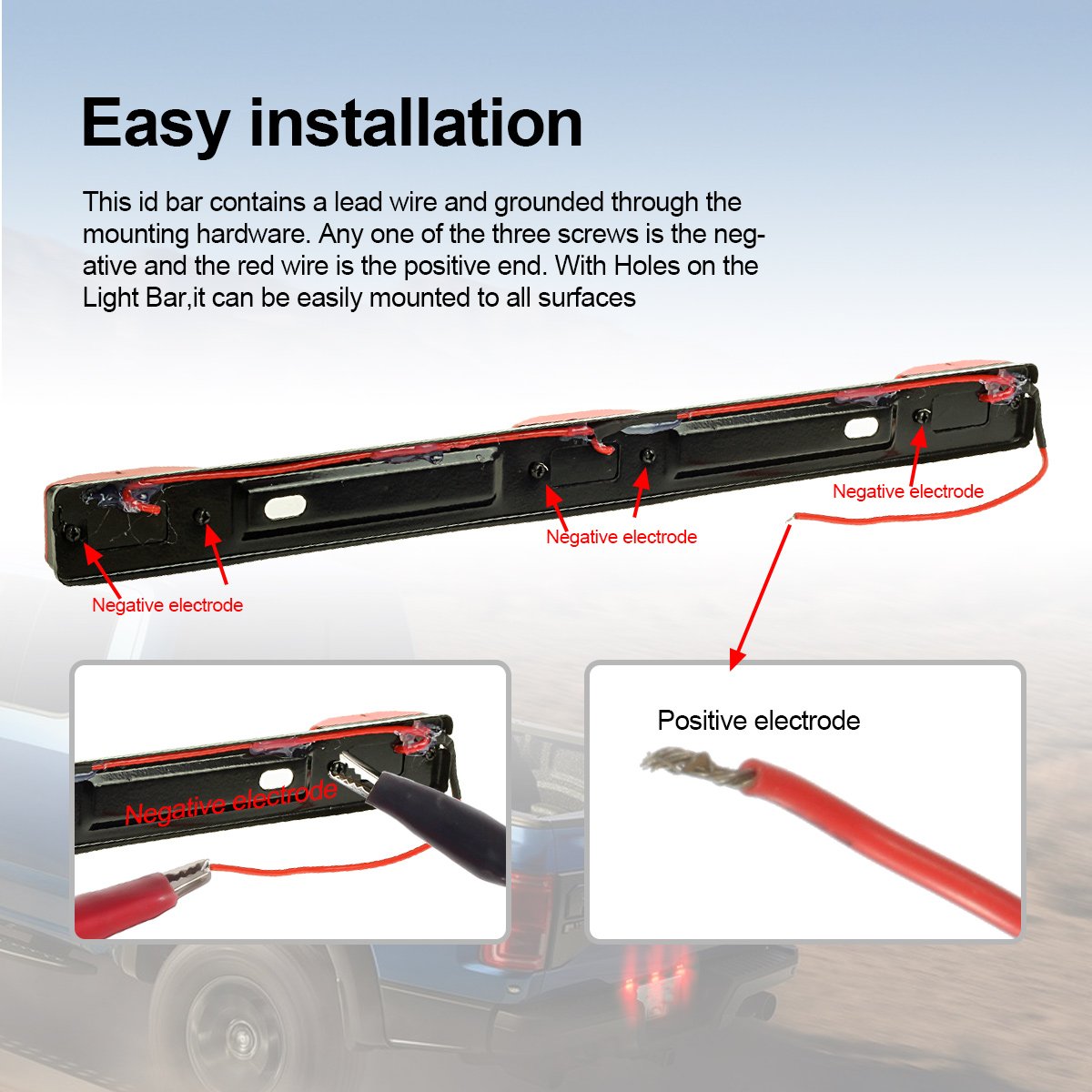 Partsam Red Clearance ID BAR Marker Light 3 Light 9 LED Trailer Sealed Stainless Steel, [DOT Approved] Sealed 3-Light Truck and Trailer Identification LED Light Bar Red Led Strip w/Black Base