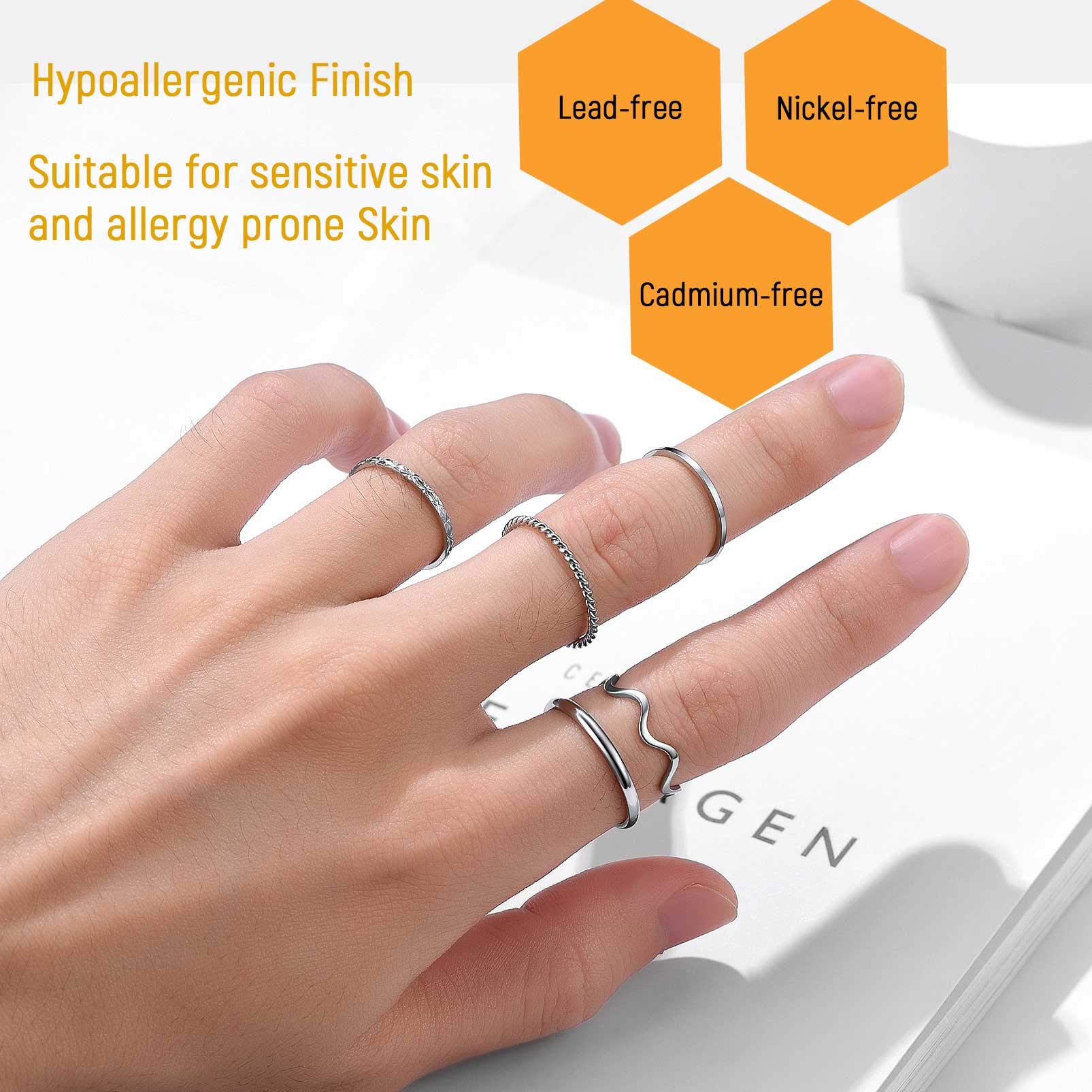 PROSTEEL Stackable Stacking Rings For Women Stainless Steel Band Knuckle Midi Finger Ring Set Cute Dainty Rings