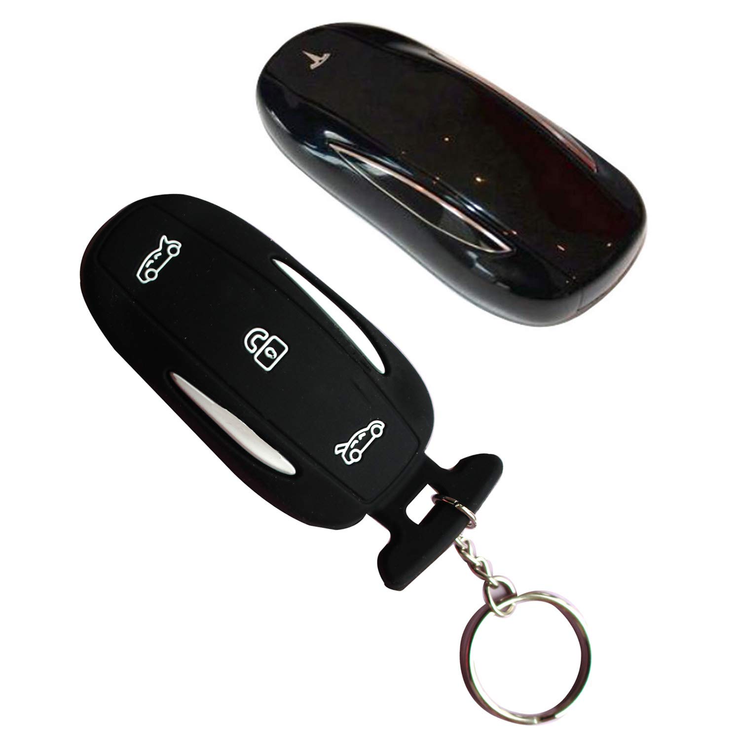 RAYSUN Compatible with Tesla Model X Key Fob Cover Protector Shell Holder Case Keychain, 2 Packs Soft Silicone All-Inclusive Key Fob Cover for Tesla Model X Accessories (Black + Pink)