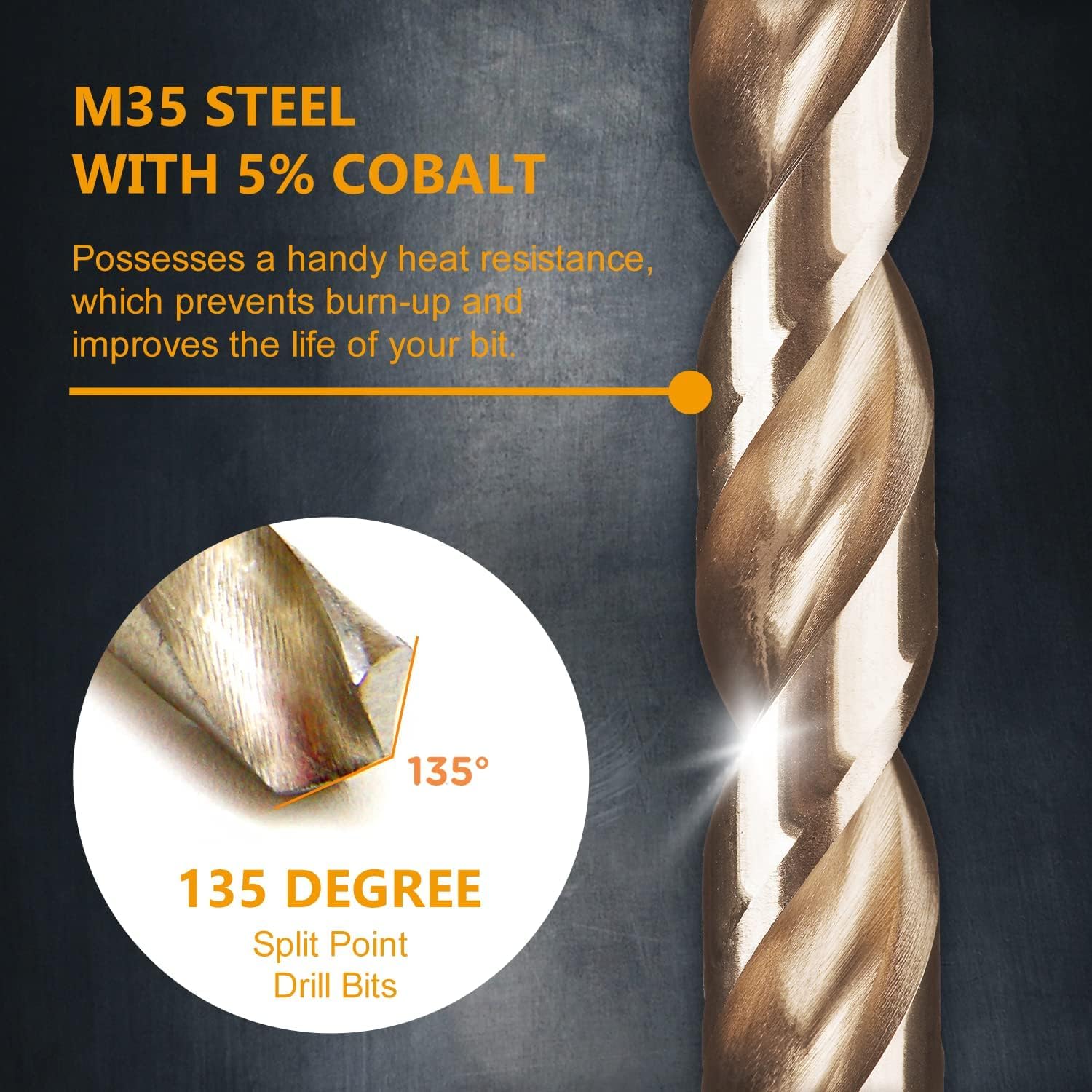 POWERTEC 5/32 Inch Cobalt Drill Bits, 10 PK M35 HSS Cobalt Jobber Length Twist Drill Bits w/ 135° Tip, Drill Bits for Drilling Wood, Metal, Stainless Steel, Nickel Alloy, Cast Iron & Plastic (QDB2016)