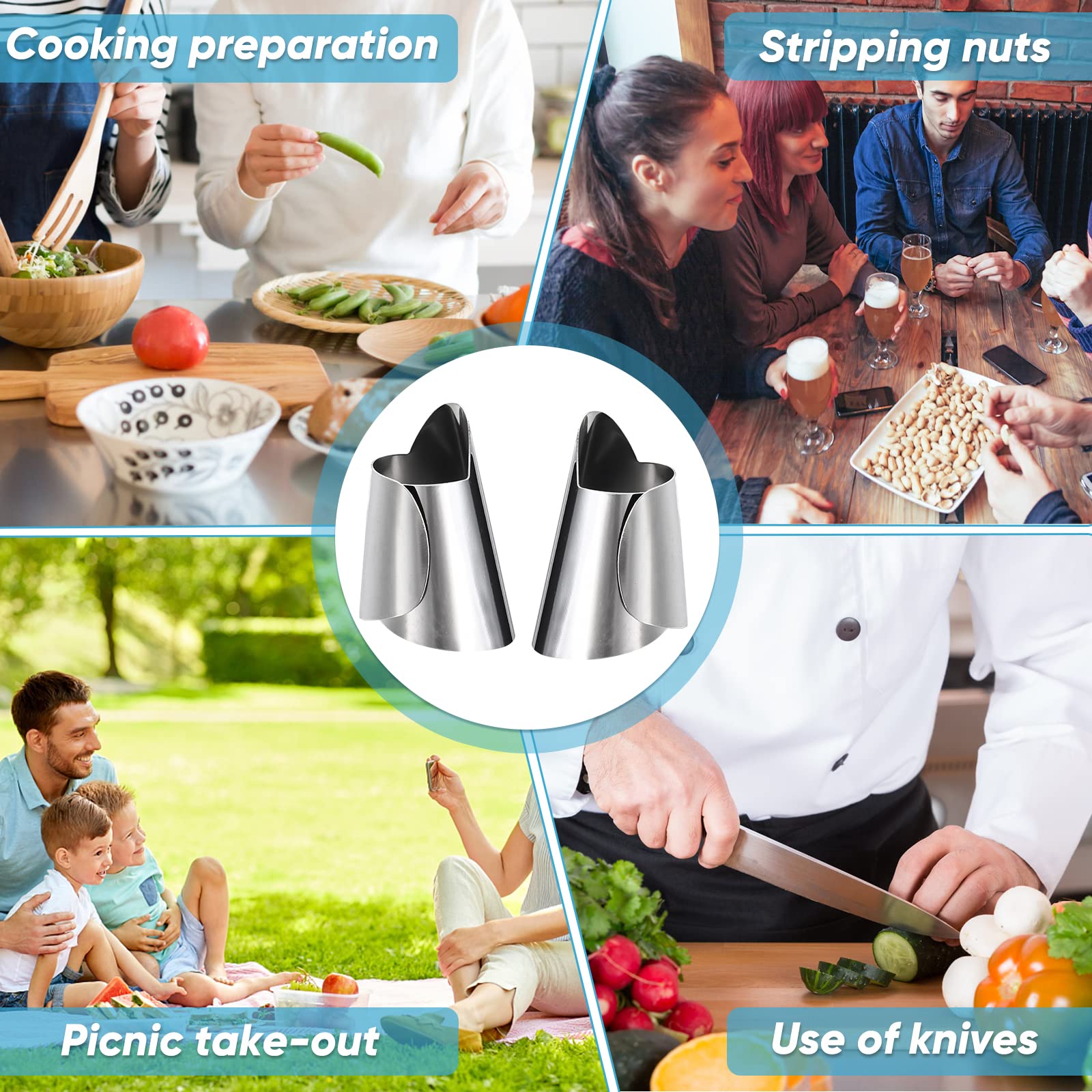 VYH Multifunctional Stainless Steel Finger Protector, Stainless Steel Cutting Protector, Multifunctional Tool For Peeling Beans, Chestnuts And Nuts, Adjustable Size Nail Protector. (10 Pieces)