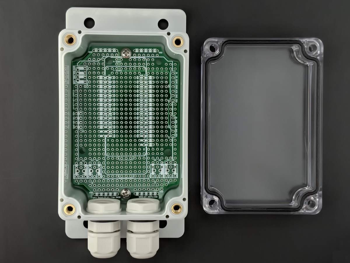 qBox DIY IOT Enclosure Kit (No SMA), IOT Enclosure for Arduino MKR Feather ESP32 Cellular LoRa WiFi Board, Waterproof IP65 Enclosure with Glands, prototyping PCB