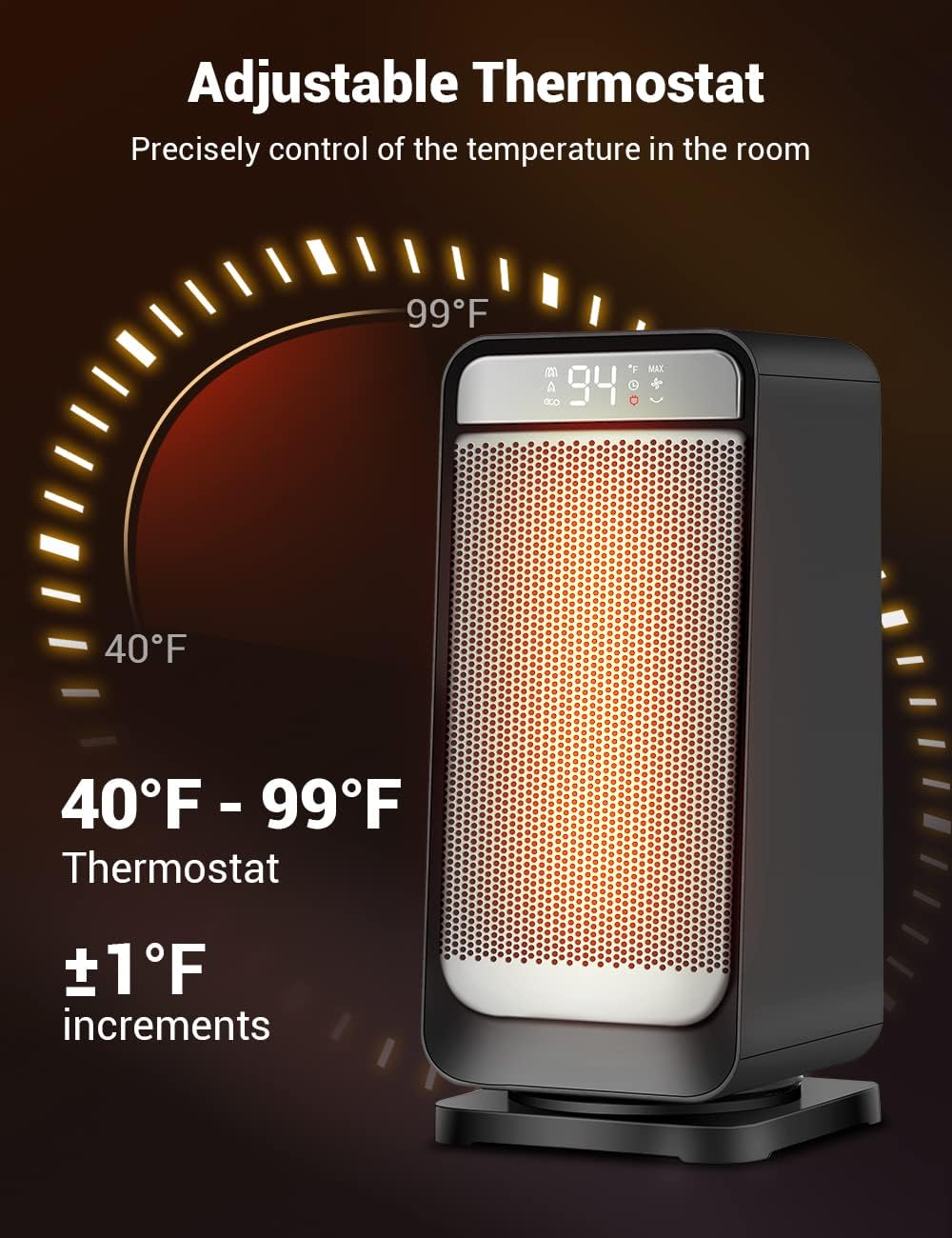 Wind Talk Space Heaters for Indoor Use, 1500W Ceramic Electric Heater, Portable Heater with Thermostat, Oscillating Room Tower Heater Safety for Office Bedroom Use with 4 Modes, 24h Timer, LED Display
