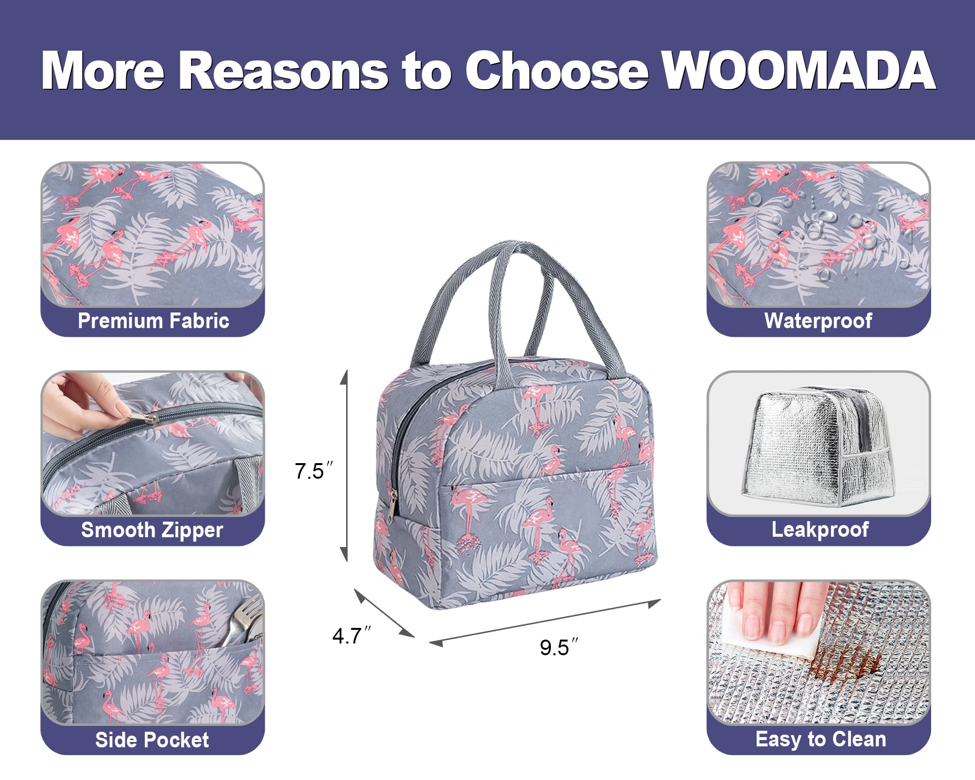 WOOMADA Stripe Insulated Lunch Bag for Women Men Reusable Waterproof Lunch Box Cooler Tote Bag with Pockets for Office Work, Picnic,Travel (stripe)