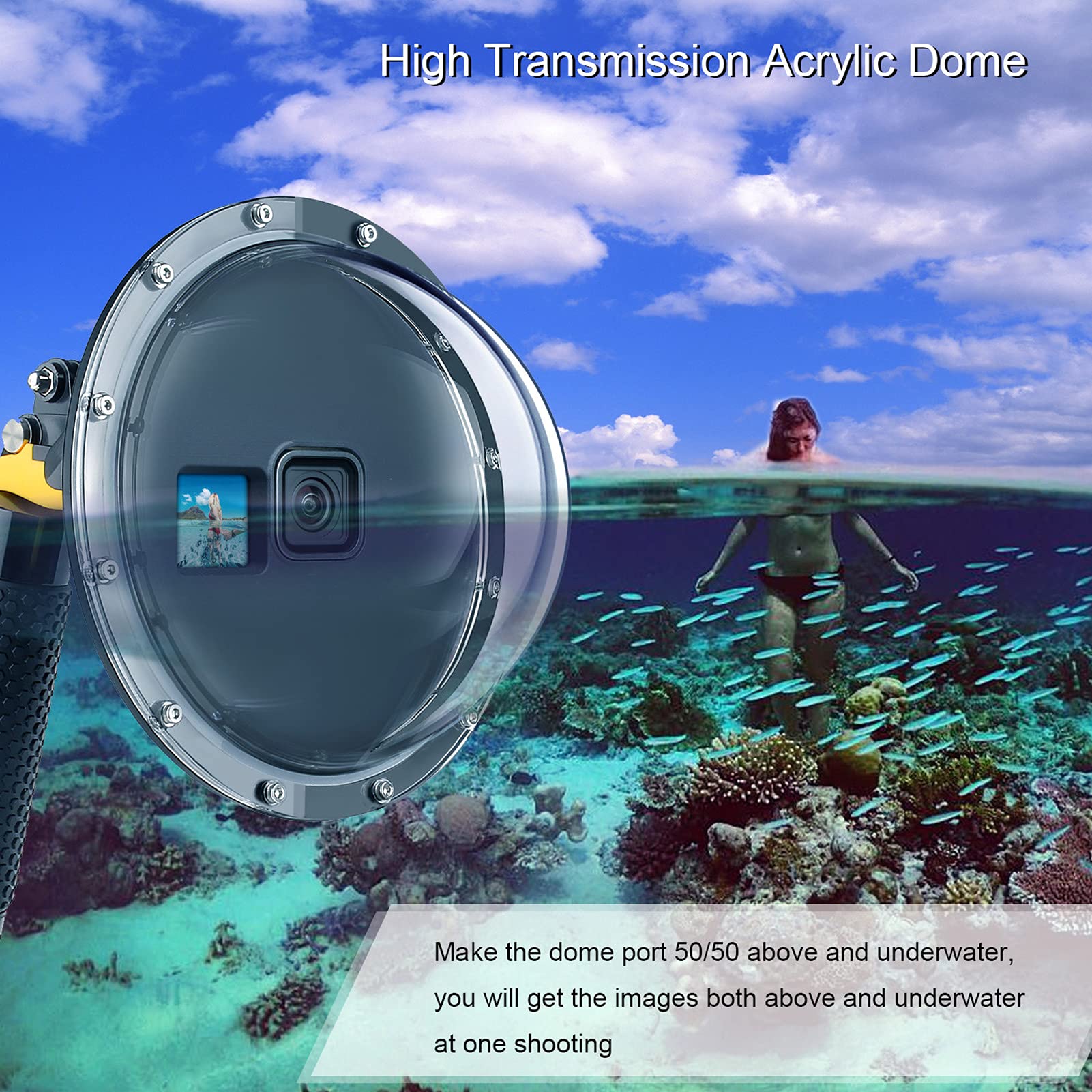 YALLSAME Waterproof Dome Port for GoPro Hero 9 10 11 12 with Floating Hand Grip/Trigger/Front View, Underwater Diving Snorkeling Protective Dome Housing Case Accessories Kit for GoPro11 10 9 Black