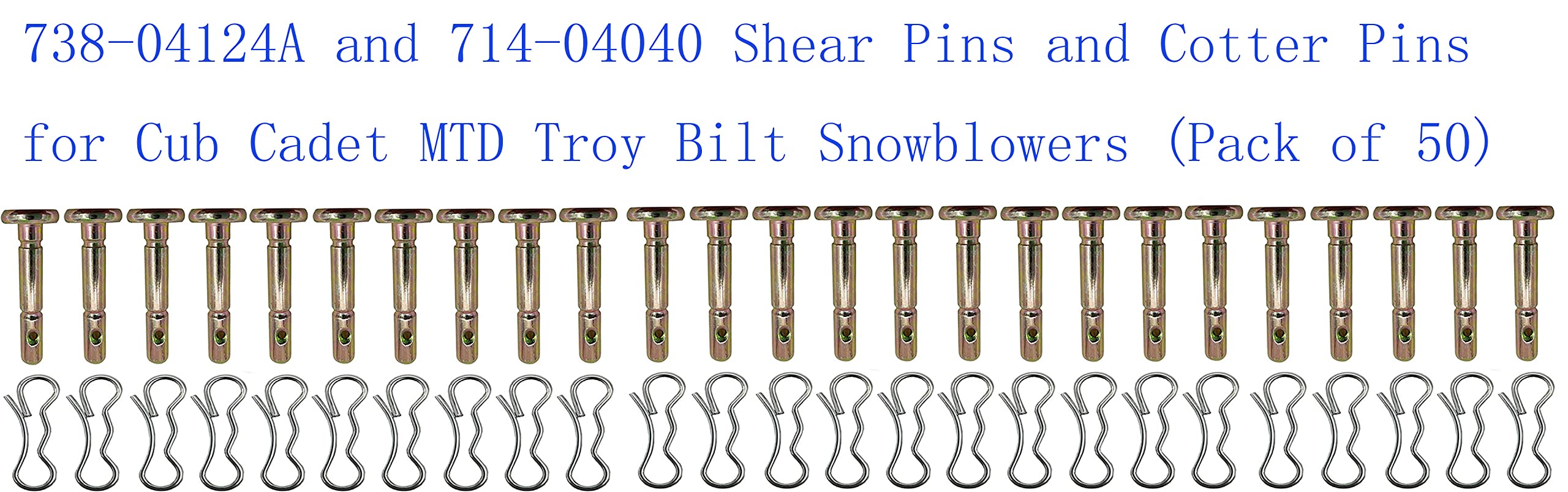 XVRTJ 738-04124A and 714-04040 Shear Pins and Cotter Pins for Cub Cadet MTD Troy Bilt Snowblowers (Pack of 50)