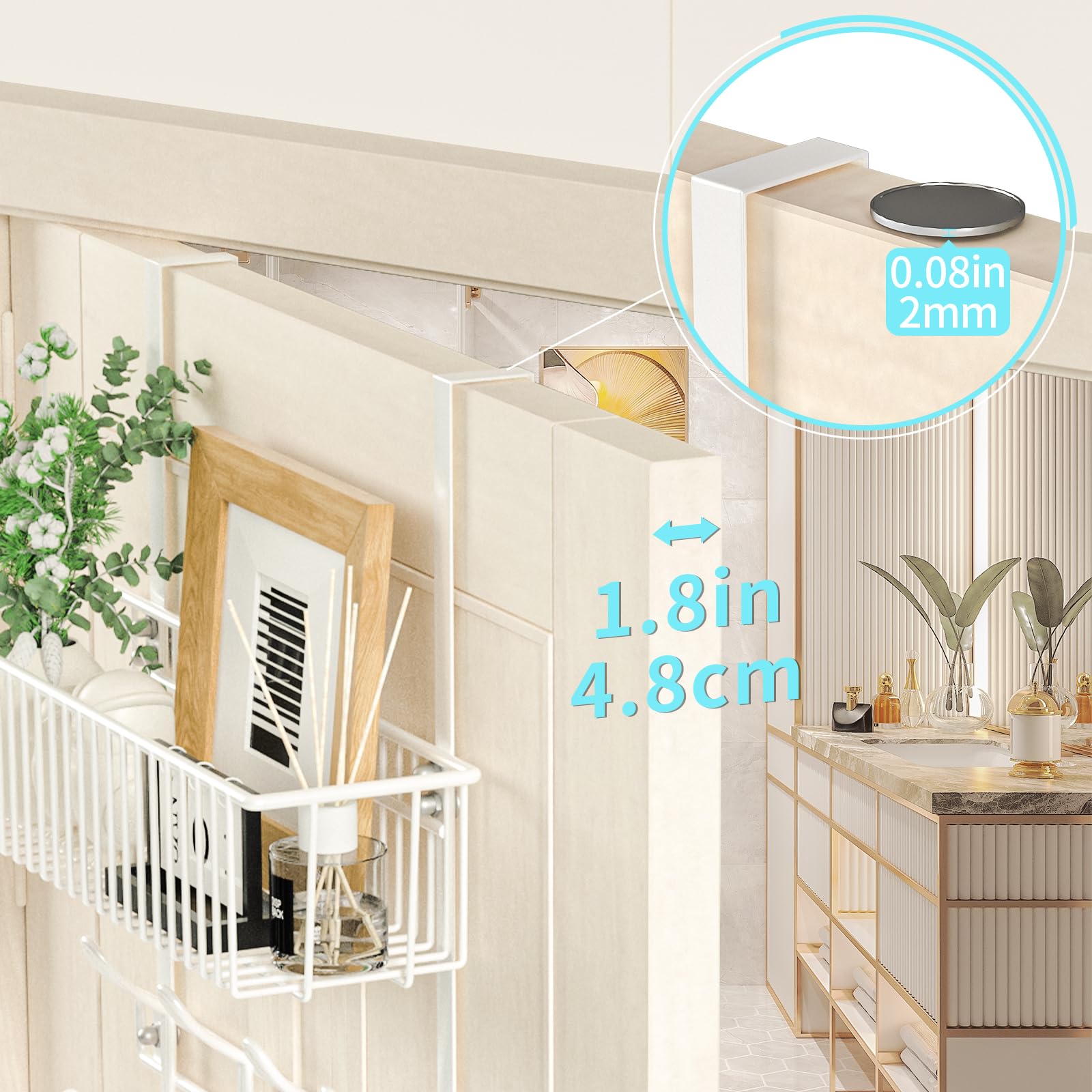 Over The Door Hooks Organizer,Door Hanger Door Storage with Basket,Over The Door Towel Rack Coat Hooks with 12 Hooks,for Bathroom,Bedroom,Kitchen,Office,Apartment(White)
