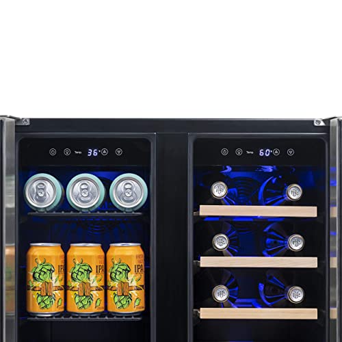 NewAir 24” Wine and Beverage Refrigerator, 18 Bottle and 60 Can Dual Zone Wine Fridge, Built-in Wine Cooler, Stainless Steel Mini Fridge for Bedroom, Kitchen Cabinet, Bar Cabinet, Home Office