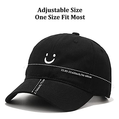 Voilipex 4 Pack Baseball Cap for Women Men Low Profile Cotton Dad Hat Adjustable Plain Hat (Smile Face Black, White, Beige, Turquoise)