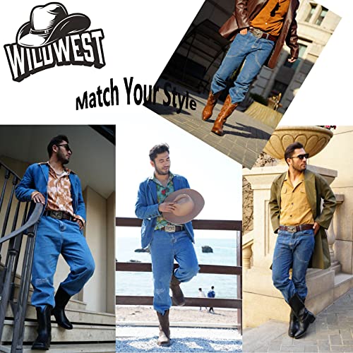 Y2KFASHN Leather Cowboy Belt, Western Cowboy Blet Buckle for men