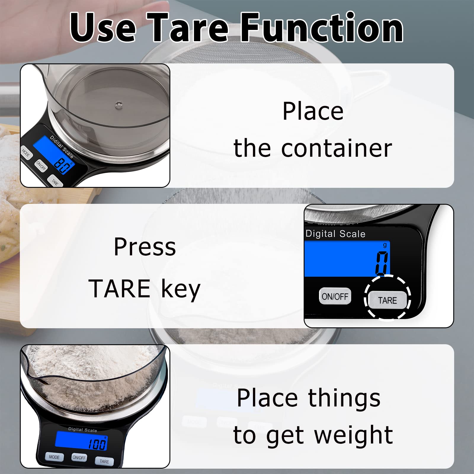 NEXT-SHINE Kitchen Food Scale with Bowl, 5kg 11lb USB Rechargeable Small Size Digital Grams and Ounces 0.1g Precise Graduation and LCD Back-lit Display for Cooking Dieting Baking Weight Loss
