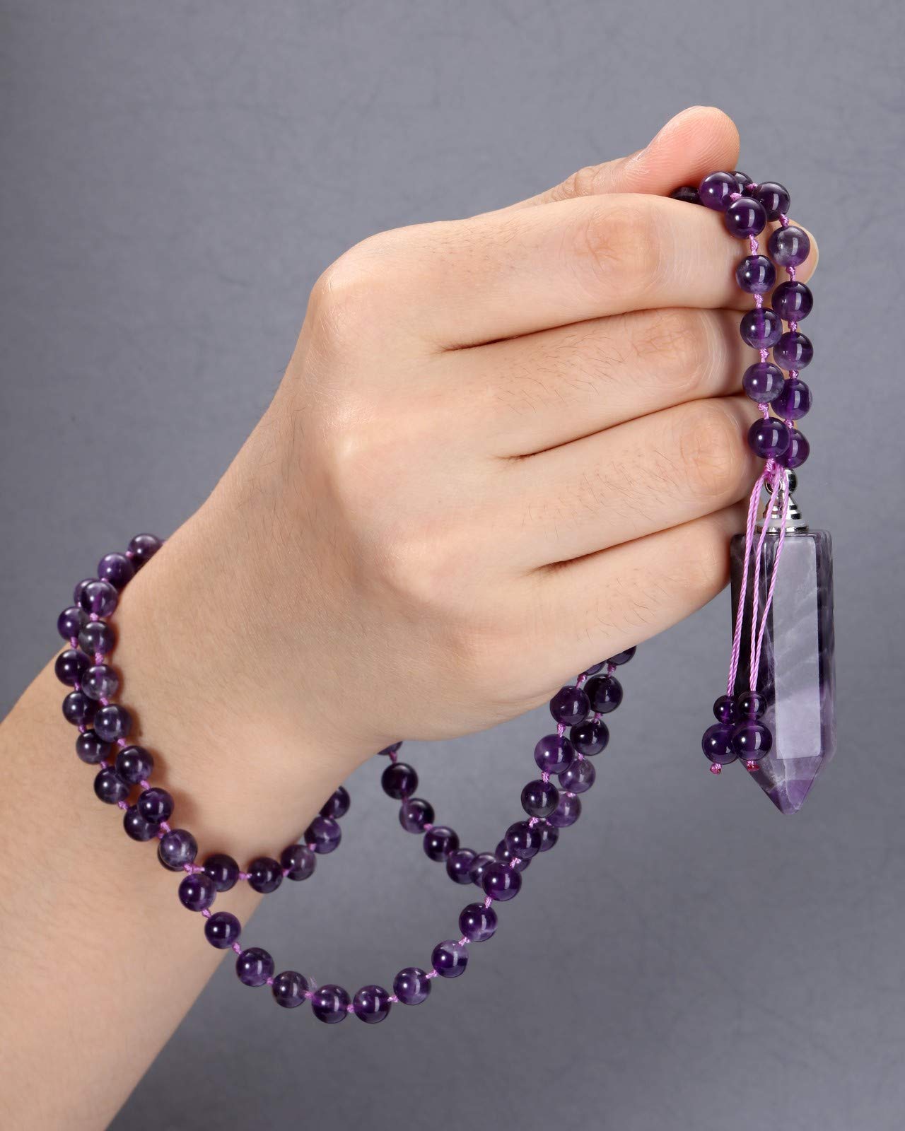 Sunligoo Urn Pendant Necklace for Ashes Cremation Memorial Keepsake Jewelry Healing Crystal Amethyst Point Pendant Natural Stone Beads Necklaces for Women