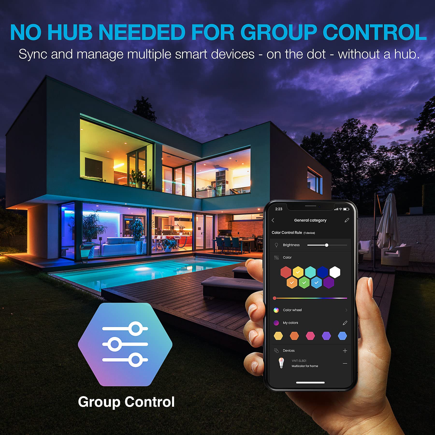 Vont Smart Light Bulbs [4 Pack], WiFi 2.4GHz & Bluetooth 5.0, Compatible w/Alexa & Google w/o Hub, Dimmable, Music Sync, Schedules, Color Changing Light, RGBW Smart LED Bulb, A19/E26, 9W, 810LM