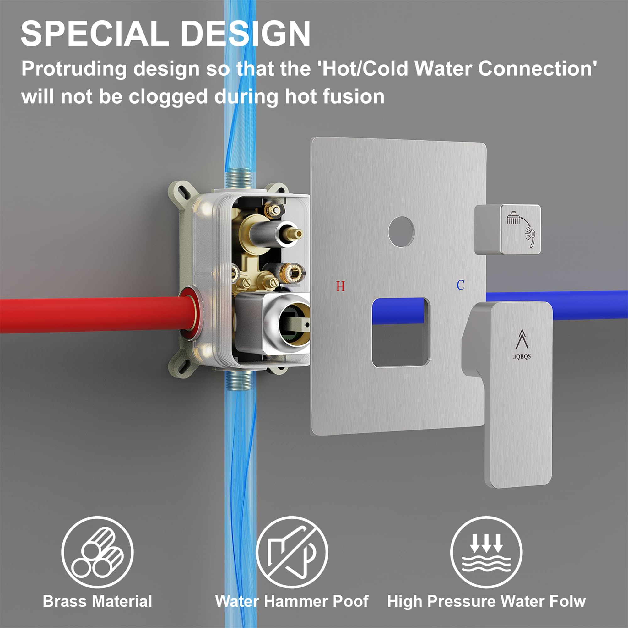 Shower System Modern Rain 12 inches Brass Shower Faucet Set With Valve and Diverter Shower Mixer With Handheld High Pressure Square Rainfall Shower Rough-in Valve (12ββ, Brushed Nickel)