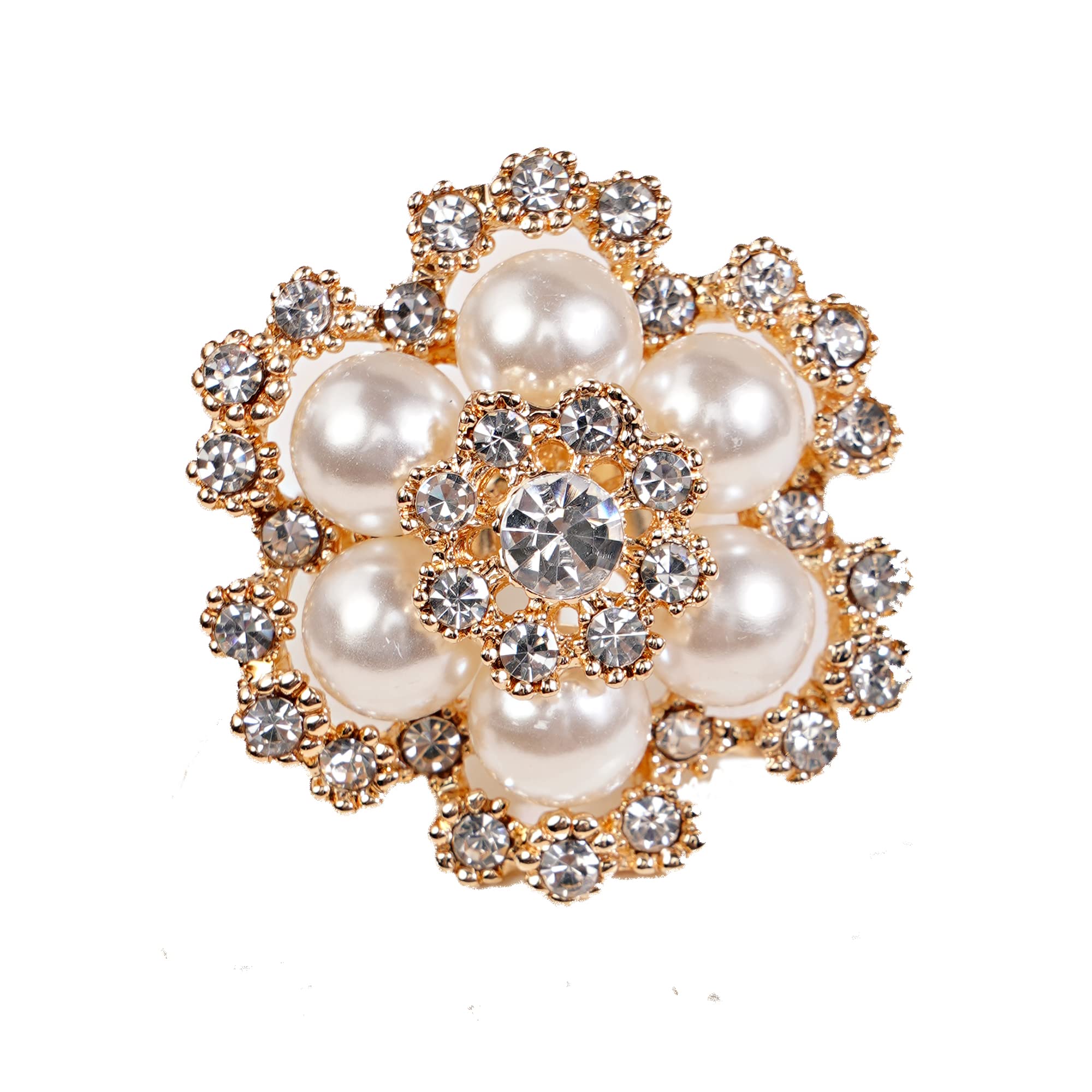 YERTTER Boho Gold Oversized Pearl Rhinestone Crystal Flower Ring Women Statement Ring Adjustable Ring Boho Pearl Ring Vintage Finger Knuckle Ring Gift for Women Girls (small)