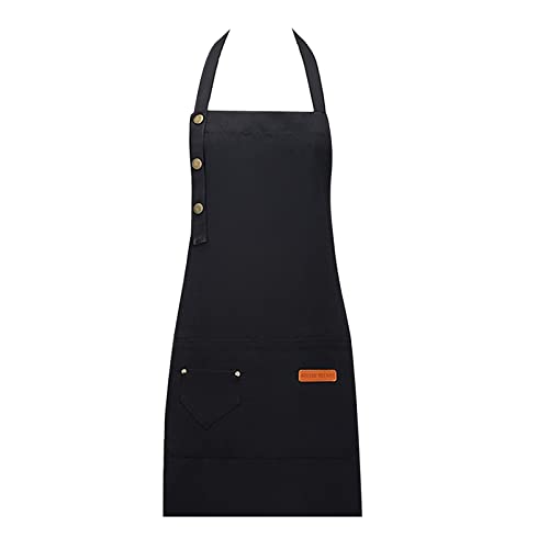 YFJQTZX Adjustable Canvas Apron Women Men, Waterproof Kitchen Aprons for Women With Pockets, Cute Cooking Chef Aprons for Men Grill(Black)