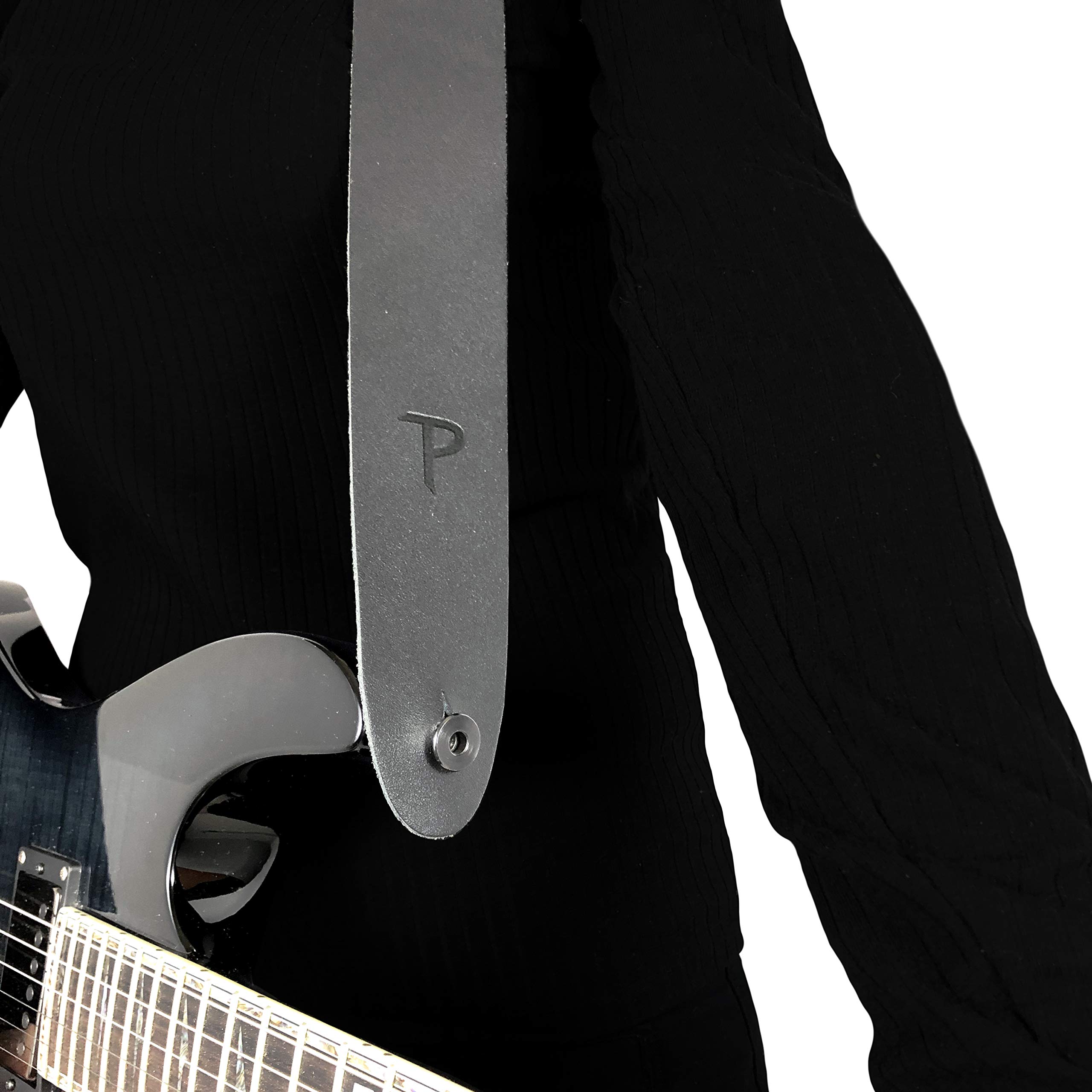 Perri's Leathers Ltd. - Buffalo Leather Guitar Strap - Adjustable Strap From 41″ to 56″ for Electric, Acoustic, Bass Guitar - for Kids & Adults - Black (B20-177)