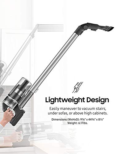 Samsung Jet 90 Cordless Stick Vacuum Long Lasting Battery and 200 Air Watt Suction Power, Complete with Telescopic Pipe, Titan Silver