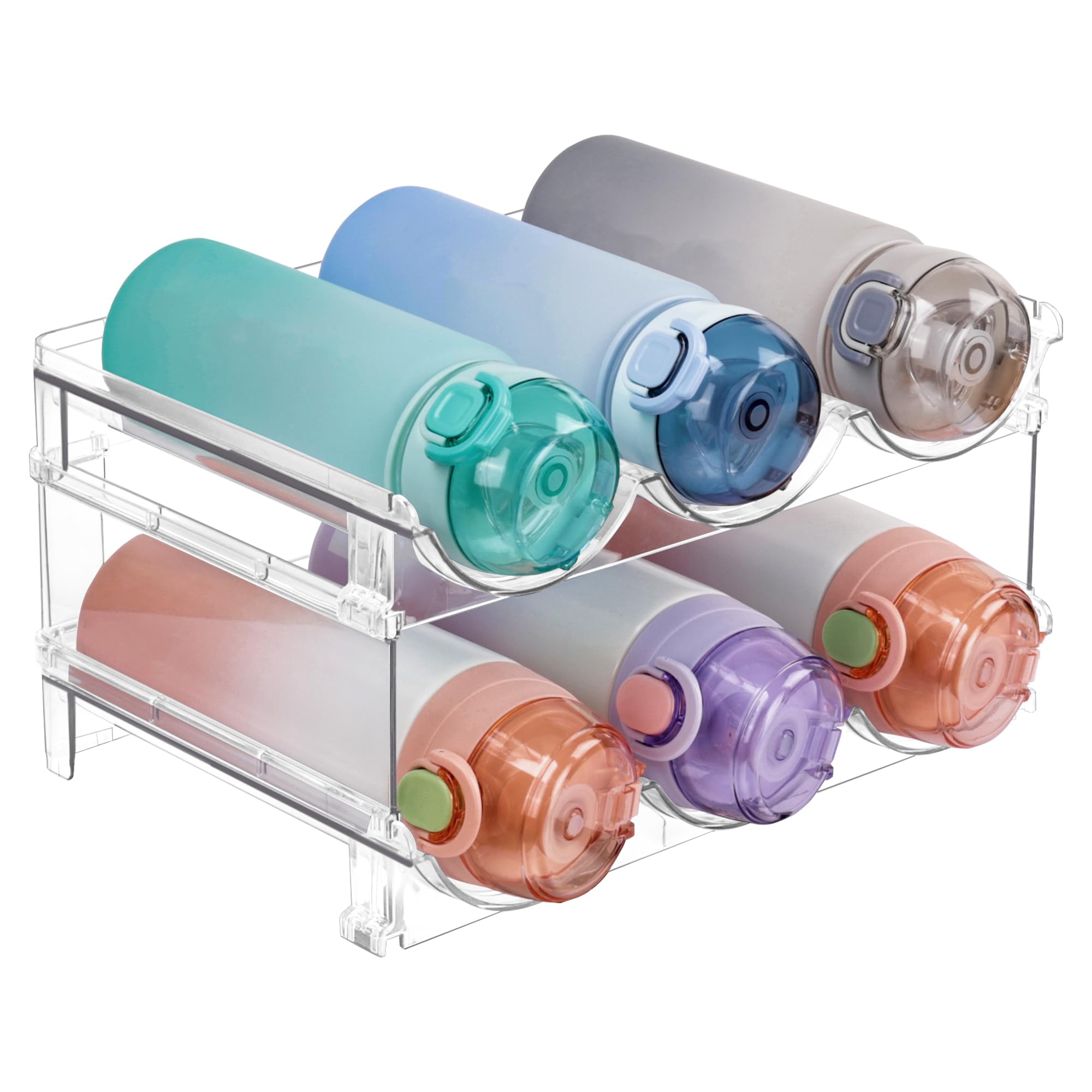 Vtopmart Stackable Water Bottle Organizer Holder, 2 Pack Clear Plastic Cup Storage Rack for Pantry Kitchen Cabinet Cupboard Countertop Organization and Storage, Hold 6 Bottles