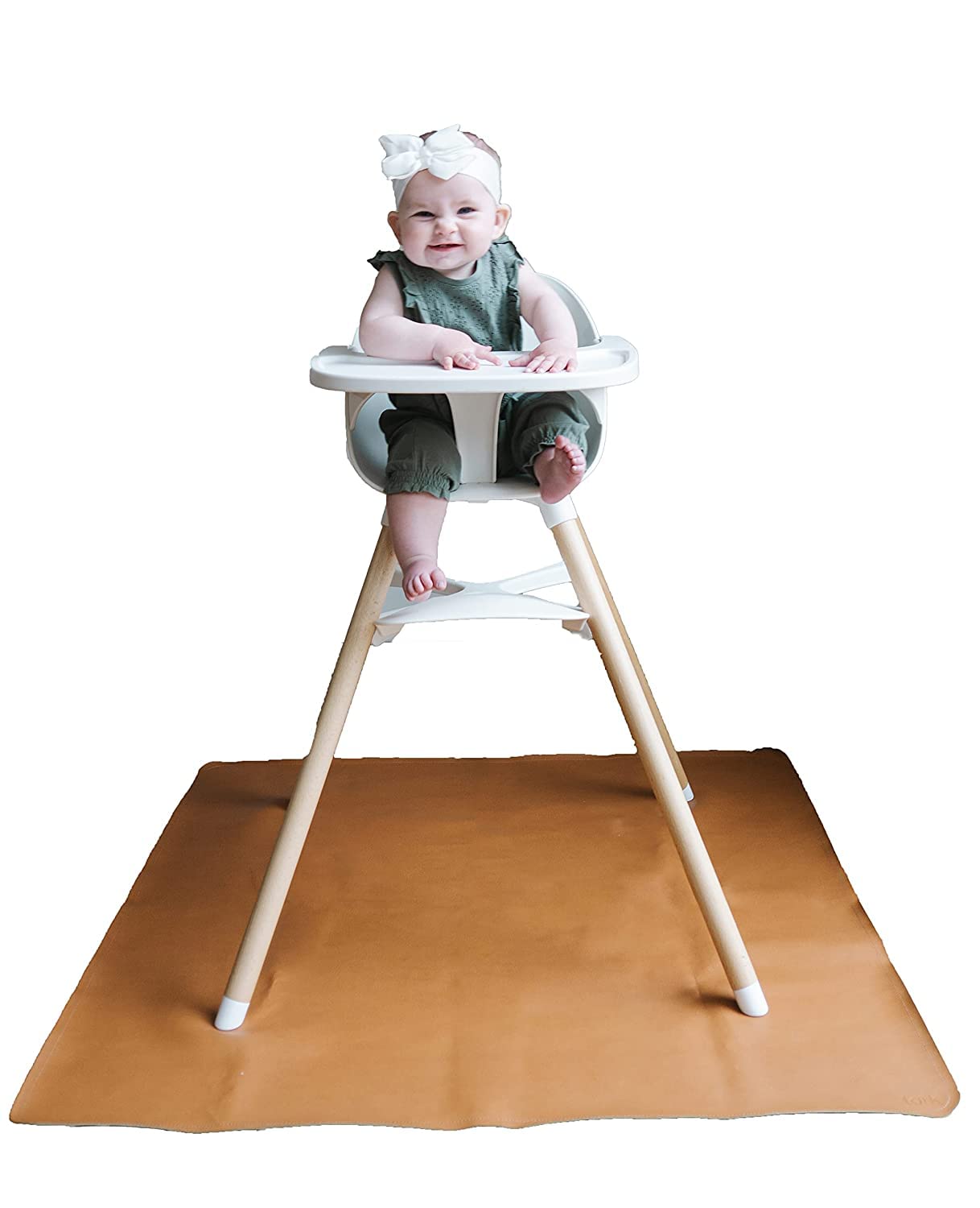 Vegan Leather High Chair Mat by Lark Baby Goods (40 x 40 in) - Waterproof Wipeable Splat Mat for Under High Chair - Baby High Chair Floor Mat for Splash and Spill Protection - Brown