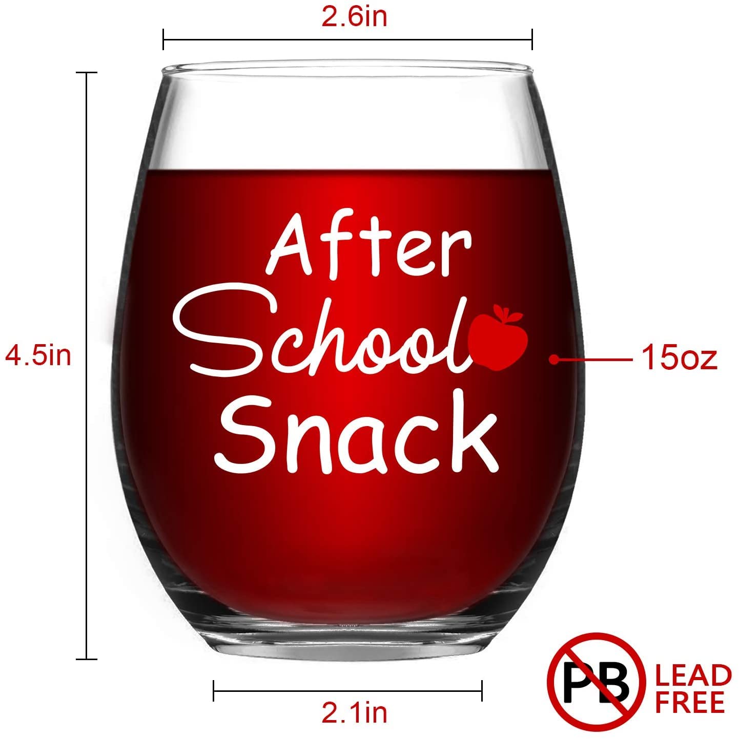Teacher Gift - After School Snack Stemless Wine Glass 15Oz, Teacher Wine Glass for Preschool, Elementary, High School Teacher, Professor, Gift Idea for Teacher Appreciation Day, Retirement, Christmas
