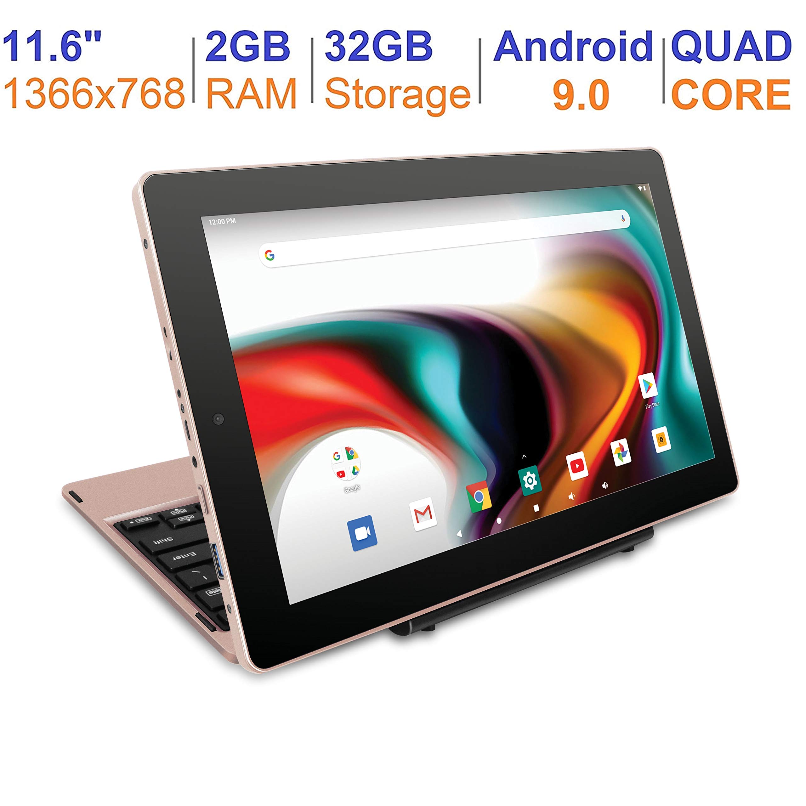 RCA Newest Best Performance Tablet Quad-Core 2GB RAM 32GB Storage IPS HD Touchscreen WiFi Bluetooth with Detachable Keyboard Android 9 Pie (11.6", Rose Gold)