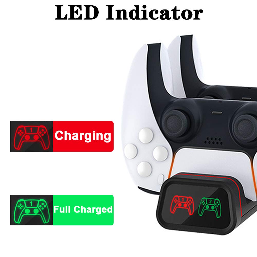 PS5 Controller Charger, Dual Charging Docking Station Stand with 2 Detachable Type C Adapters & LED Indicator Lights for PS5, Xbox Elite2, Xbox Series X/S, Nintendo Switch Pro & Google Controller