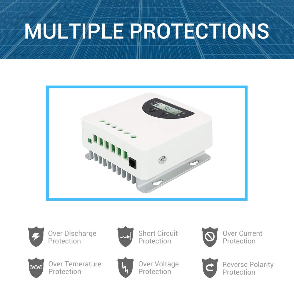 PowMr 20Amp MPPT Solar Charge Controller 12V/24V Auto, Solar Panel Charge Controller Mppt 100V PV Input Negative Grounded Solar Regulator with LCD Display for Gel Sealed Flooded Lithium Battery