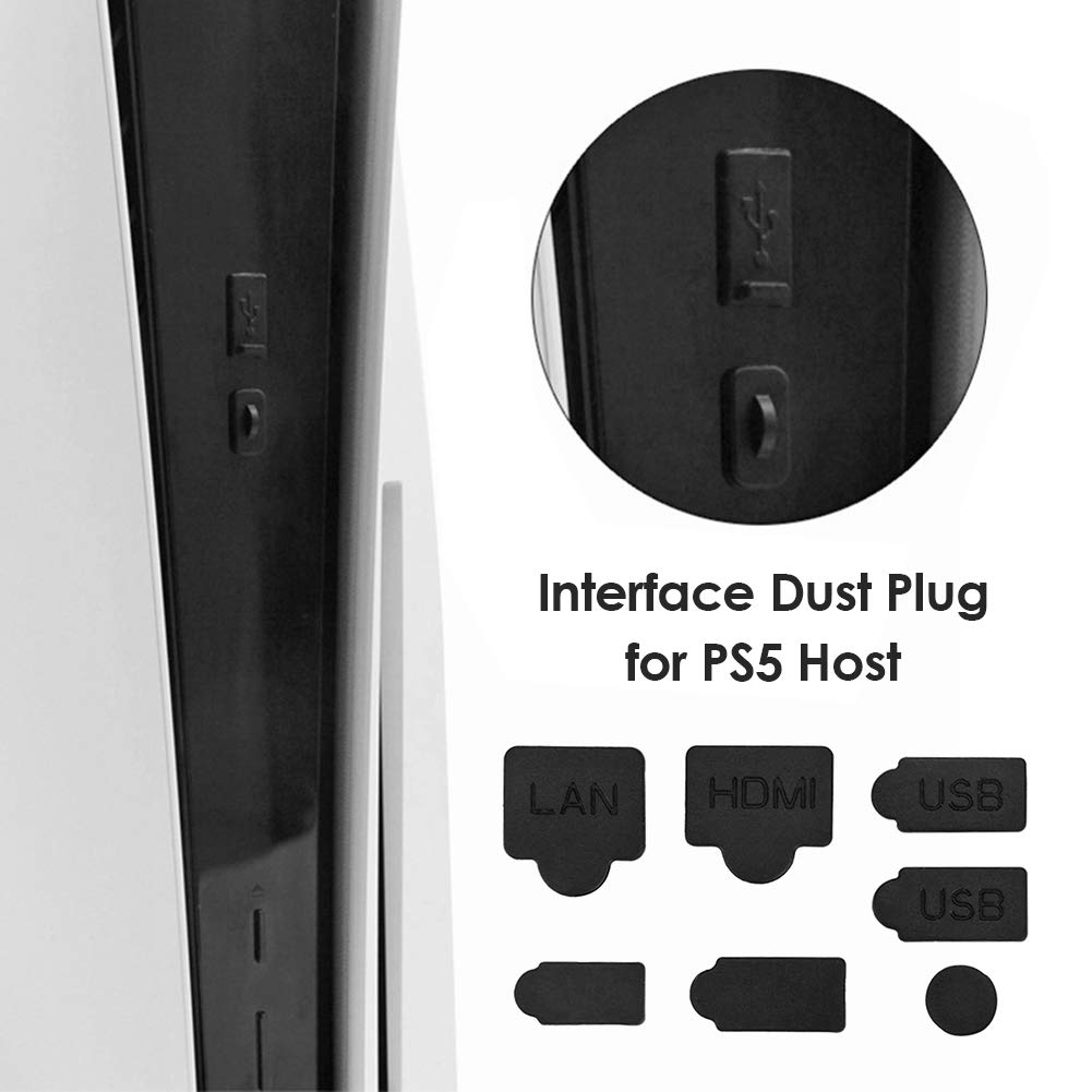 Silicone Dust Plugs for PS5, USB HDMI-compatible Interface Anti-Dust Cap Cover for Playstation 5, 1 Set 7pcs