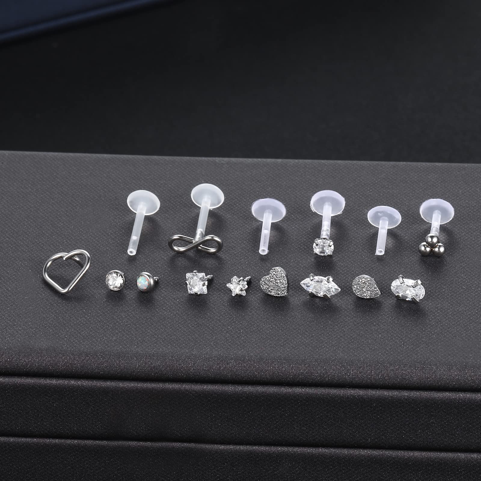 Xpircn 16G Labret Monroe Lip Rings Tragus Helix Cartilage Earrings Studs Ring Piercing Jewelry Plastic Retainer Clear CZ 6mm 8mm 10mm (Silver)