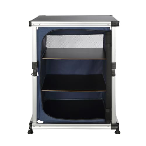 VEVOR Camping Kitchen Table Storage, Outdoor Pop-up Aluminum Portable Folding Cook Station with 3-Tier Organizer, Side Pocket & Carrying Bag, Quick Set-up for BBQ Party Backyard RV Traveling, Blue