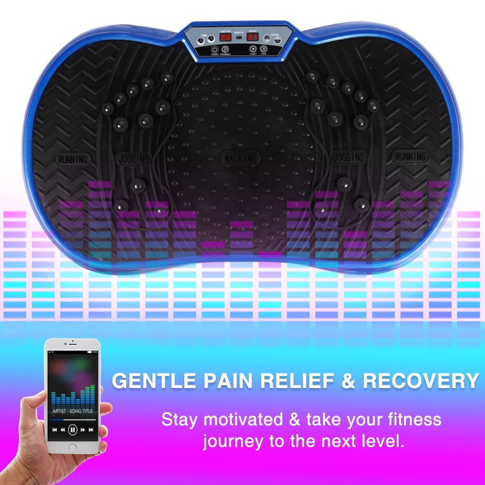 Vibration Plate Exercise Machine with Bluetooth Speaker, 99 Levels Whole Body Shape Vibration Platform Machine with Jump Rope for Weight Loss Fitness, Home Gym Equipment Workout Machine, Blue