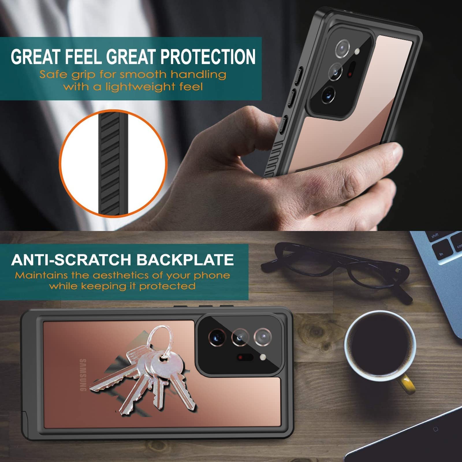 Pakuya for Samsung Galaxy Note 20 Ultra Case Waterproof, Built in Screen Protector, Full-Body Protection Heavy Duty Shock-Proof Cover Waterproof Case for Galaxy Note 20 Ultra 6.9'' 5G(Rose Red/Clear)