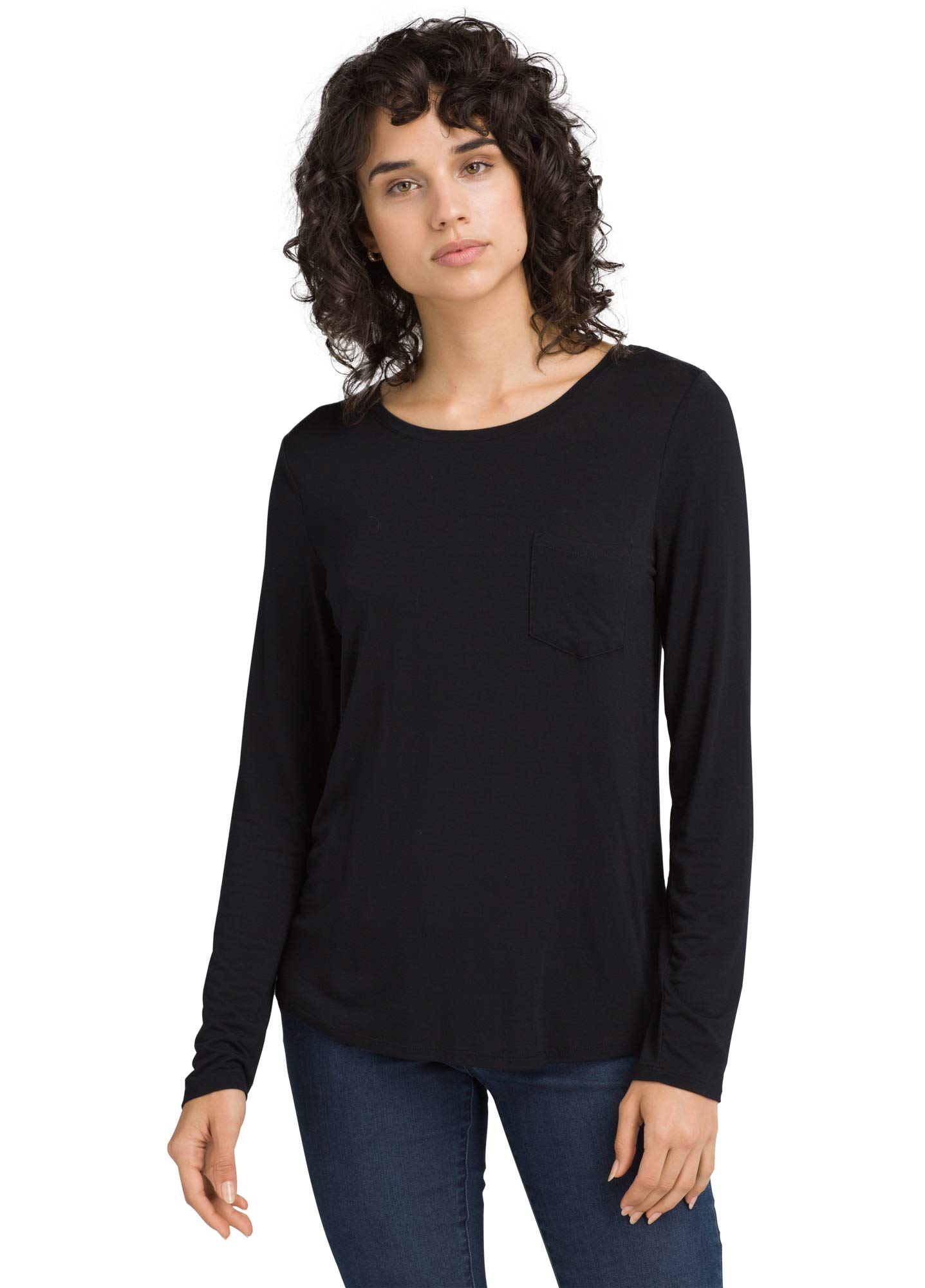 prAna Women's Foundation Long Sleeve Crew Neck Top, Black, Small