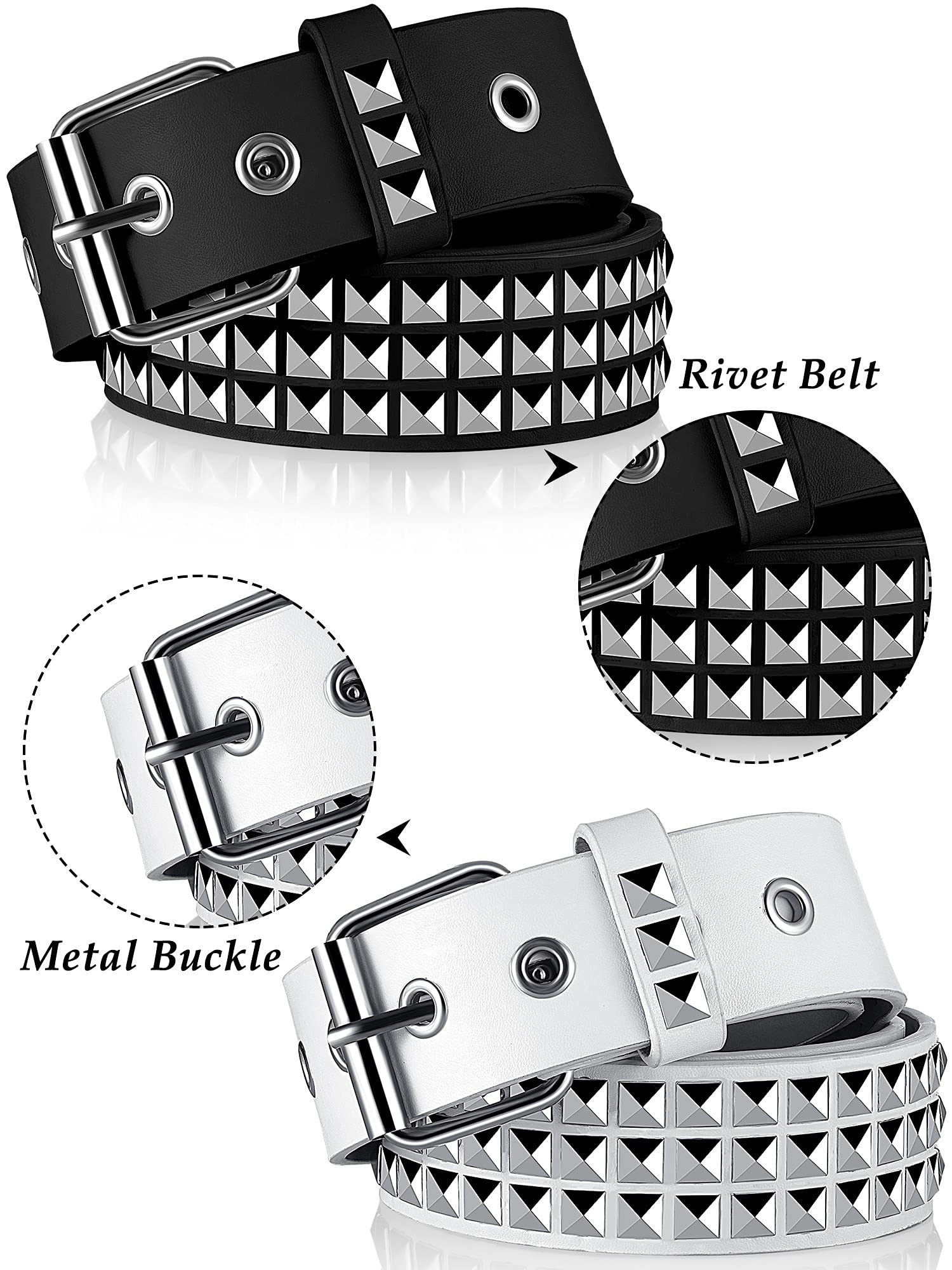 Vicenpal 2 Pieces Studded Belt Punk Rock Rivet Belt Metal Pyramid Pu Leather Belt EMO Belt for Women Men